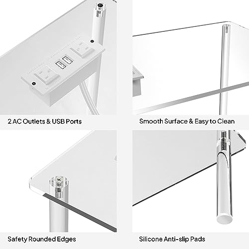 Eglaf Acrylic Side Table Set of 2 with Charging Station & USB Ports - Small End Table - Nightstand Bedside Table for Living Room, Bedroom - 15.7'' L x 11.8'' W x 21.7'' H, 2 Tier