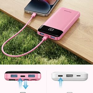 Portable Charger with Built in Cables, Portable Charger with Cords Wires Slim 10000mAh Travel Essentials Battery Pack 6 Outputs 3A High Speed Power Bank for iPhone Samsung Pixel LG Moto iPad