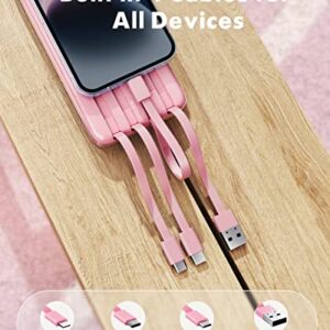 Portable Charger with Built in Cables, Portable Charger with Cords Wires Slim 10000mAh Travel Essentials Battery Pack 6 Outputs 3A High Speed Power Bank for iPhone Samsung Pixel LG Moto iPad