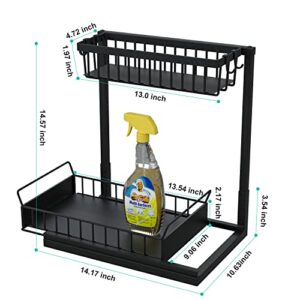 JUJEKWK Bathroom Organizer Under SInk 2 Pack, 2 Tier Under Sink Organizers and Storage, Drawer Organizer, L Shaped Cabinet organizer (Steel)