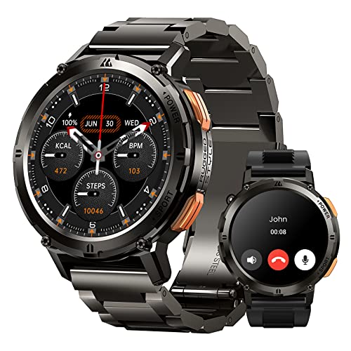 KOSPET Smart Watch AMOLED Display 2 Bands(Metal+Rubber) 60 Days Ultra-Long Battery Life (Call Receive/Dial) 70 Sports Modes 5ATM/IP69K Waterproof Smartwatches for Android iPhone