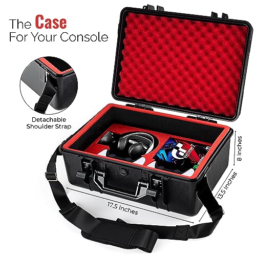 KELIUS Hard Shell Carrying Case Compatible with PS5 with Formfitting Foam Cutouts, Shock-Absorbing Protection, and Detachable Shoulder Strap, Portable Waterproof Travel Case for PlayStation 5 Console