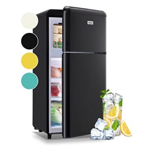 wanai 3.5 cu.ft retro mini fridge with freezer compact refrigerators black small fridge dual door classic refrigerator removable glass shelves adjustable thermostat for home office dorm rv