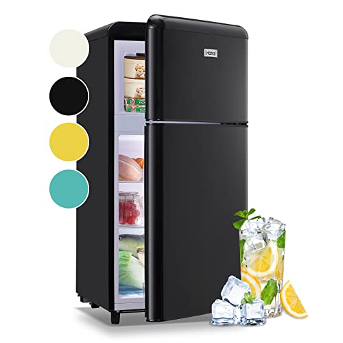 WANAI 3.5 Cu.ft Retro Mini Fridge with Freezer Compact Refrigerators Black Small Fridge Dual Door Classic Refrigerator Removable Glass Shelves Adjustable Thermostat for Home Office Dorm RV