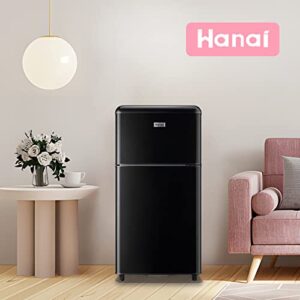 WANAI 3.5 Cu.ft Retro Mini Fridge with Freezer Compact Refrigerators Black Small Fridge Dual Door Classic Refrigerator Removable Glass Shelves Adjustable Thermostat for Home Office Dorm RV