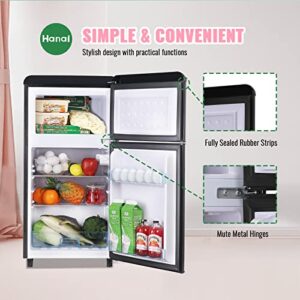 WANAI 3.5 Cu.ft Retro Mini Fridge with Freezer Compact Refrigerators Black Small Fridge Dual Door Classic Refrigerator Removable Glass Shelves Adjustable Thermostat for Home Office Dorm RV