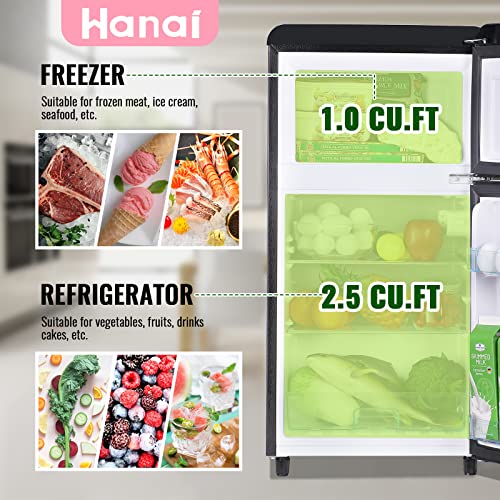 WANAI 3.5 Cu.ft Retro Mini Fridge with Freezer Compact Refrigerators Black Small Fridge Dual Door Classic Refrigerator Removable Glass Shelves Adjustable Thermostat for Home Office Dorm RV