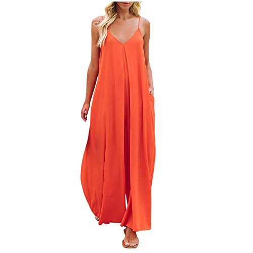 Ceboyel Women Oversized Wide Leg Jumpsuit Spaghetti Strap Sleeveless Rompers Casual Baggy Long Pants Bib Overall With Pockets