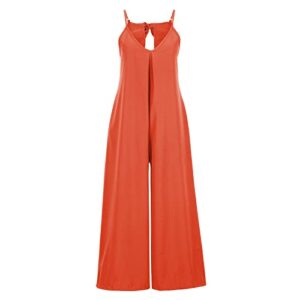 Ceboyel Women Oversized Wide Leg Jumpsuit Spaghetti Strap Sleeveless Rompers Casual Baggy Long Pants Bib Overall With Pockets