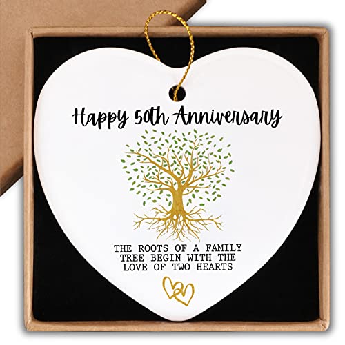 50th Anniversary Marriage Gifts for Couple Happy 50th Anniversary Ornament Keepsake Sign Heart Plaque Anniversary Romantic Couple Wedding Engagement Gifts for Her Him Wife Husband