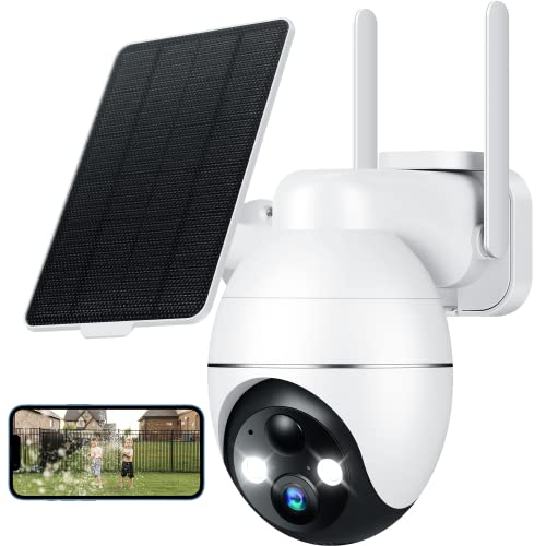 Recacam Solar Security Cameras Wireless Outdoor, 2K 355° PTZ Outdoor Camera Wireless, 2.4G Wi-Fi Cameras for Home Security with PIR, 2-Way Talk, IP65, 4dbi, Spotlight/Siren, Color Night Vision