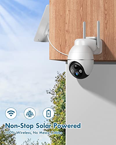 Recacam Solar Security Cameras Wireless Outdoor, 2K 355° PTZ Outdoor Camera Wireless, 2.4G Wi-Fi Cameras for Home Security with PIR, 2-Way Talk, IP65, 4dbi, Spotlight/Siren, Color Night Vision