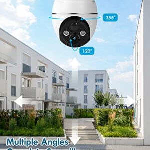 Recacam Solar Security Cameras Wireless Outdoor, 2K 355° PTZ Outdoor Camera Wireless, 2.4G Wi-Fi Cameras for Home Security with PIR, 2-Way Talk, IP65, 4dbi, Spotlight/Siren, Color Night Vision