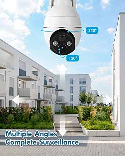 Recacam Solar Security Cameras Wireless Outdoor, 2K 355° PTZ Outdoor Camera Wireless, 2.4G Wi-Fi Cameras for Home Security with PIR, 2-Way Talk, IP65, 4dbi, Spotlight/Siren, Color Night Vision