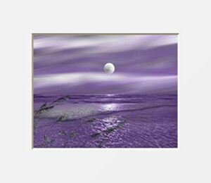 coastal ocean moon purple home decor bedroom bathroom purple matted wall art picture (11x14 photo with16x20 mat)