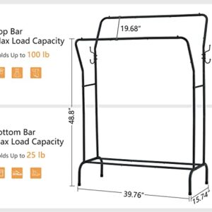 Hoctieon Double Rod Clothes Rack, Freestanding Garment Rack for Hanging Clothes, Metal Standing Clothes Rack, Industrial Clothing Rack, Portable Clothes Rack, Small Garment Rack, Black