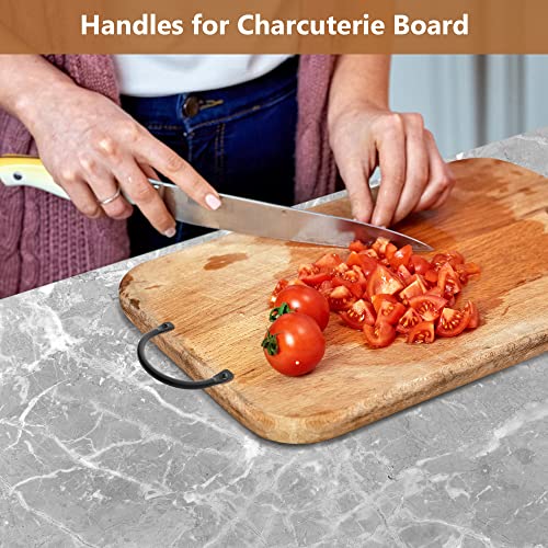 Serving Tray Handles Hardware, Side Fixing Handle for Trays Cutting Board and Charcuterie Board，Metal Rustic Curved Handle Pulls for Wood Box Drawer Pack of 6