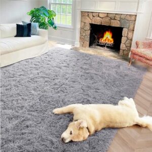 vasofe extra soft grey fluffy area rugs 5x7 shag bedroom rugs, gray large fuzzy rugs for living room, plush nursery carpet for kids, teen, shag furry throw modern, indoor home decor floor rug