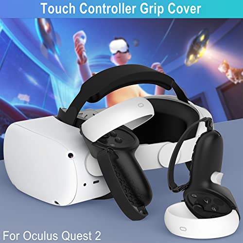 AMZDM Controller Grip for Oculus Meta Quest 2 Accessories Grips Cover for VR Touch Controllers Covers Protector with Non-Slip Joystick Covers 1Pair Black