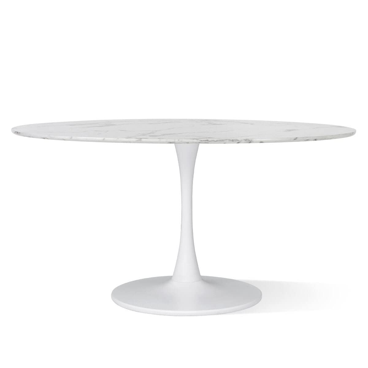 Oval White Marble Topped Pedestal Dining Table Modern Contemporary Round Metal Finish