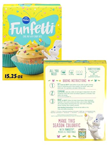 The ULTIMATE Easter Springtime Baking Bundle Set Featuring Pillsbury Funfetti Vanilla Cake Mix, Pillsbury Funfetti Vanilla Frosting with Sprinkles, Bunny and Baby Chick Cupcake Liners and Adorable Bunny Ear Cupcake Toppers. Makes 24 Cupcakes