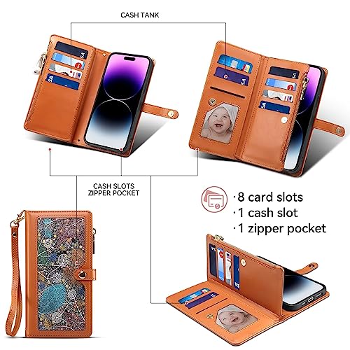 DZDYD Leather Case for Oppo Realme 7 Pro Woman Cover Flip Wallet with Card Holder Kickstand Magnetic Closure PU Leather Protective Cover - Brown