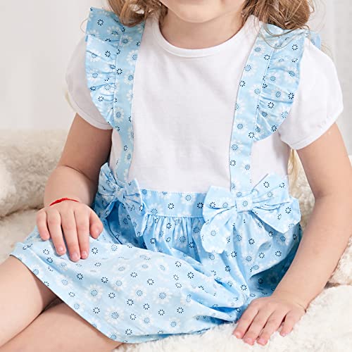 Sosomi Toddler Summer Dress Cotton One-Piece Blue Toddler Dress 3T Toddler Girl Dress Cute Floral Print Blue Dress for Toddle Girls Ruffle Girls' Dresses Little Girl Dress Cute Girls Dresses