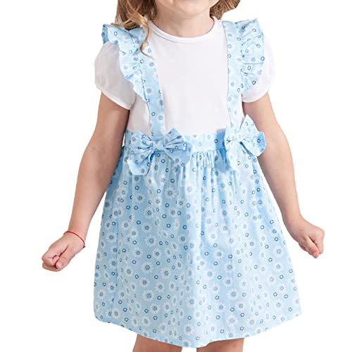 Sosomi Toddler Summer Dress Cotton One-Piece Blue Toddler Dress 3T Toddler Girl Dress Cute Floral Print Blue Dress for Toddle Girls Ruffle Girls' Dresses Little Girl Dress Cute Girls Dresses