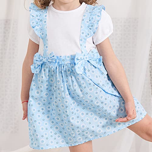 Sosomi Toddler Summer Dress Cotton One-Piece Blue Toddler Dress 3T Toddler Girl Dress Cute Floral Print Blue Dress for Toddle Girls Ruffle Girls' Dresses Little Girl Dress Cute Girls Dresses