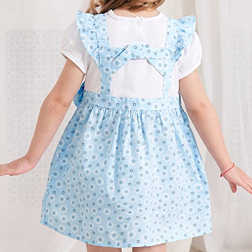 Sosomi Toddler Summer Dress Cotton One-Piece Blue Toddler Dress 3T Toddler Girl Dress Cute Floral Print Blue Dress for Toddle Girls Ruffle Girls' Dresses Little Girl Dress Cute Girls Dresses