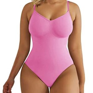 SHAPERX Bodysuit for Women Tummy Control Shapewear Seamless Sculpting Thong Body Shaper Tank Top,SZ5215-Pink-S/M