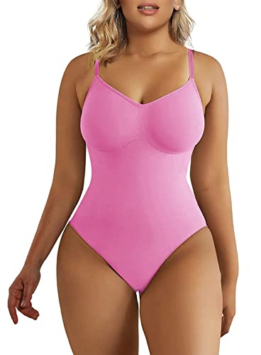 SHAPERX Bodysuit for Women Tummy Control Shapewear Seamless Sculpting Thong Body Shaper Tank Top,SZ5215-Pink-S/M