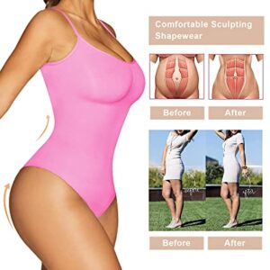 SHAPERX Bodysuit for Women Tummy Control Shapewear Seamless Sculpting Thong Body Shaper Tank Top,SZ5215-Pink-S/M