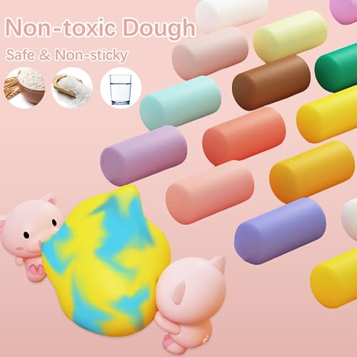 Dough Toys for Kids,GUFUL 43 Pcs Color Dough Piggy Noodle Machine and Ice Cream Maker Kitchen Creations Playset with 24 Cans Dough Birthday for 2-8 Year Old Girls Boys Kids Toddlers