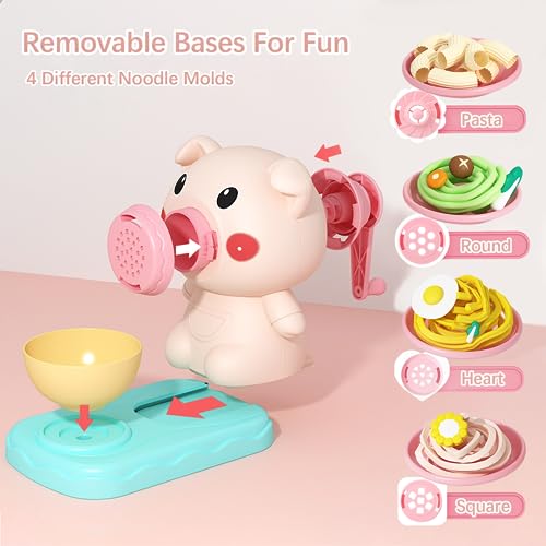 Dough Toys for Kids,GUFUL 43 Pcs Color Dough Piggy Noodle Machine and Ice Cream Maker Kitchen Creations Playset with 24 Cans Dough Birthday for 2-8 Year Old Girls Boys Kids Toddlers