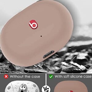 Olytop for Beats Studio Buds/Buds + Case with Cleaner kit 2021/2023, Soft Silicone Case New Beat Studio Buds Plus Cover Protective Skin with Keychain, Cleaning Pen for Beat Studio Earbuds, Milk Tea