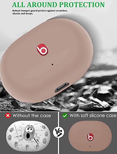 Olytop for Beats Studio Buds/Buds + Case with Cleaner kit 2021/2023, Soft Silicone Case New Beat Studio Buds Plus Cover Protective Skin with Keychain, Cleaning Pen for Beat Studio Earbuds, Milk Tea