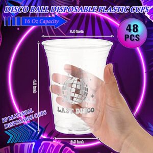 Geyee 48 Pack Disco Disposable Party Cups, 16oz Disco Party Supplies Disco Ball Disposable Plastic Cup 70s 80s 90s Disco Party Hot and Cold Drinks for Cups Bachelorette Wedding Party Picnic Supplies