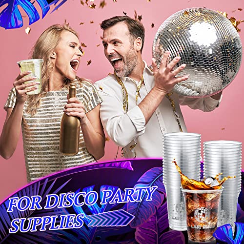 Geyee 48 Pack Disco Disposable Party Cups, 16oz Disco Party Supplies Disco Ball Disposable Plastic Cup 70s 80s 90s Disco Party Hot and Cold Drinks for Cups Bachelorette Wedding Party Picnic Supplies