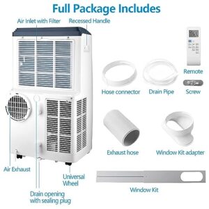 Rintuf 14000 BTU ASHRAE Portable Air Conditioner, Portable AC Cools to 700 Sq.ft Room, AC Unit for Cooling & Dehumidifier & Fan, With LED Display Remote Control, Window Kits, Universal Wheels