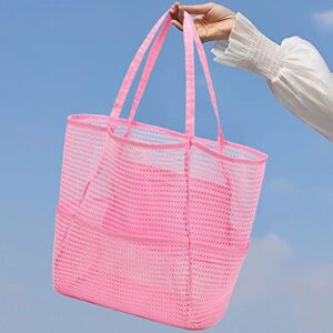 BTOOP Large Mesh Beach Tote Bag for Women Girls Cute Packable Pool Bags Shoulder Toys Handbag for Girls Family Travel Vacation