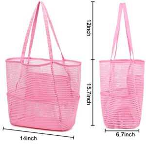 BTOOP Large Mesh Beach Tote Bag for Women Girls Cute Packable Pool Bags Shoulder Toys Handbag for Girls Family Travel Vacation