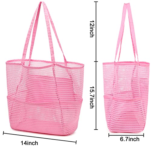 BTOOP Large Mesh Beach Tote Bag for Women Girls Cute Packable Pool Bags Shoulder Toys Handbag for Girls Family Travel Vacation