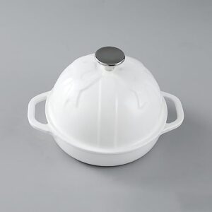 hawok cast iron bread cloche, dia. 6.3inch/16cm, sourdough baking pan enameled white