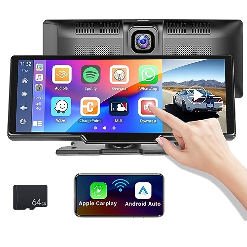 Portable Car Radio Apple Carplay Wireless Car Stereo Receiver 9.3 inch Apple car Play Display Screen GPS Navigation for Cars with Android Auto Bluetooth Google Assistant FM DVR Voice Control