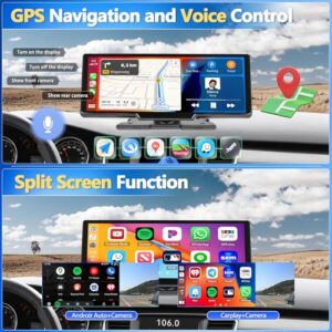 Portable Car Radio Apple Carplay Wireless Car Stereo Receiver 9.3 inch Apple car Play Display Screen GPS Navigation for Cars with Android Auto Bluetooth Google Assistant FM DVR Voice Control