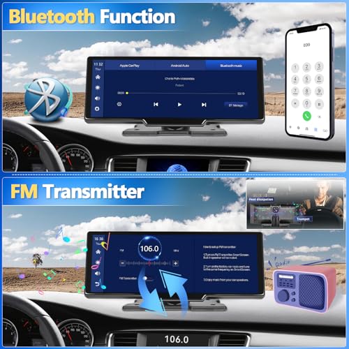 Portable Car Radio Apple Carplay Wireless Car Stereo Receiver 9.3 inch Apple car Play Display Screen GPS Navigation for Cars with Android Auto Bluetooth Google Assistant FM DVR Voice Control