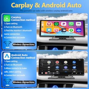 Portable Car Radio Apple Carplay Wireless Car Stereo Receiver 9.3 inch Apple car Play Display Screen GPS Navigation for Cars with Android Auto Bluetooth Google Assistant FM DVR Voice Control