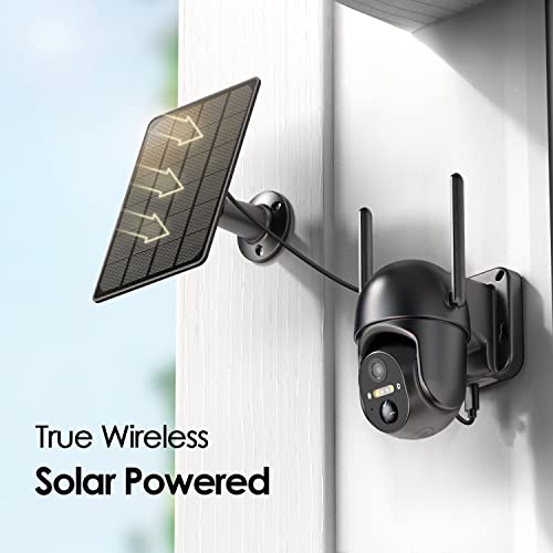 Solar Security Cameras Wireless Outdoor, SEHMUA 2K 360° View Battery Powered Outdoor Camera, WiFi Home Security with Spotlight Color Night Vision, PIR Sensor, 2-Way Audio, Siren Alarm, IP65 Waterproof