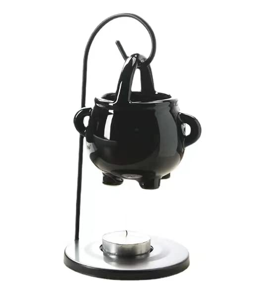 Makimoo Hanging Pagan Cauldron Oil Burner, Black Wax Warmer Aroma Diffuser, with Handle, for Essential Fragrance Wax Melts, Enchanting Witches' Home Decor Element.